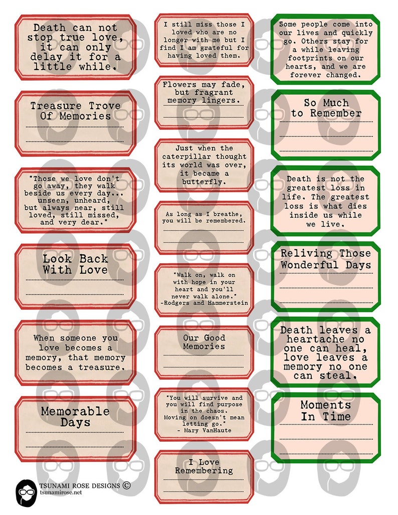 Grief Quotes Printable Journal Labels 4pg Digital Download - Etsy