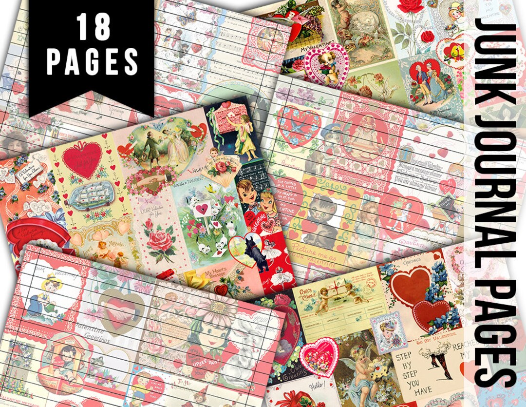 Junk Journal Pages, Retro Valentine's Pattern, Printable Vintage Paper ...