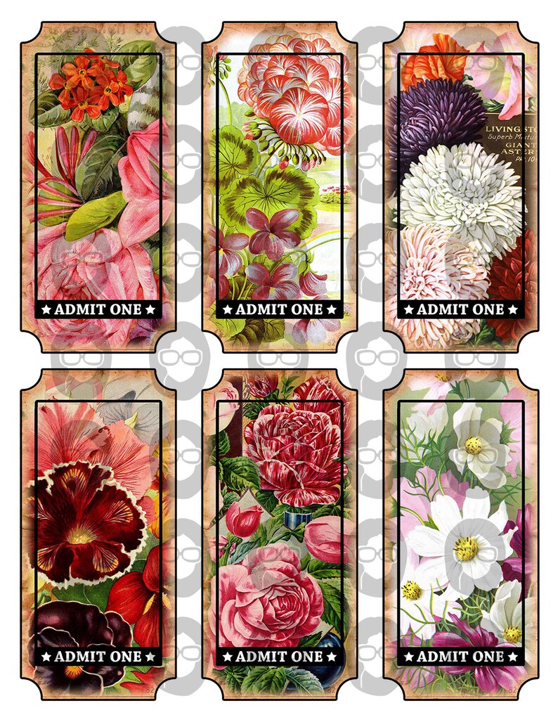 Printable Ticket Ephemera Spring Flowers 12pg Digital | Etsy