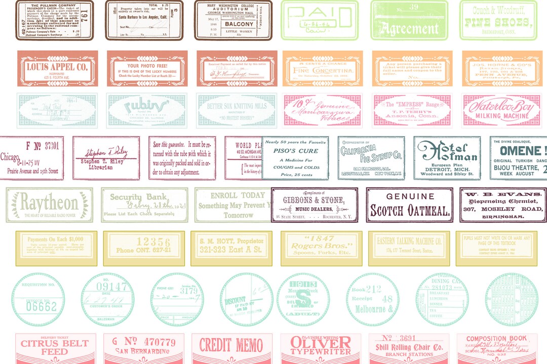 Printable Vintage Labels - Set #4 - 2 Page Instant Download - Junk ...