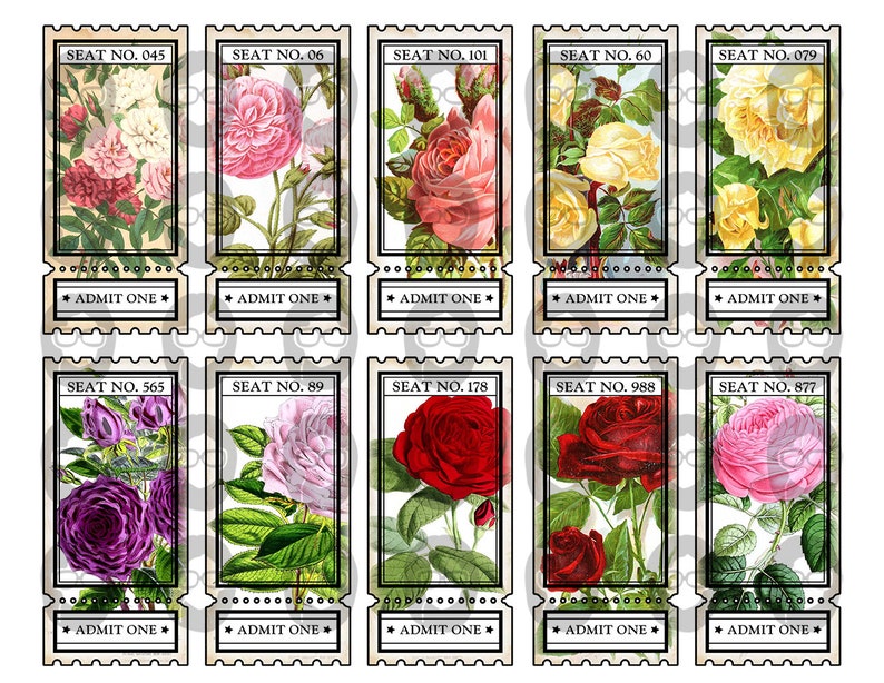 Printable Ticket Ephemera Spring Flowers 12pg Digital | Etsy