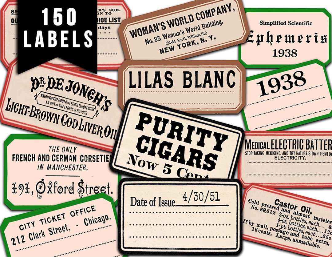 Junk Journal Labels, Ephemera Printable -4pg Digital Download- Vintage ...