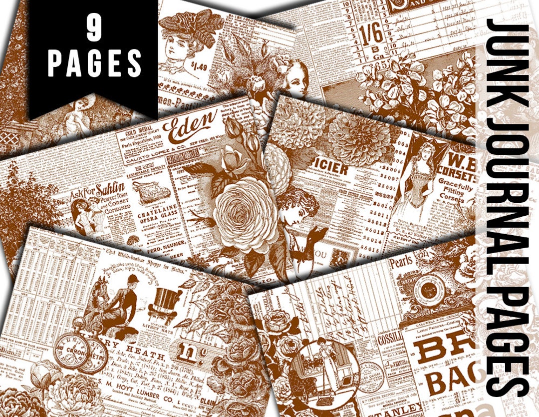 Printable Journal Pages, Ephemera Collage Kit -9 Pg Instant Downloads ...
