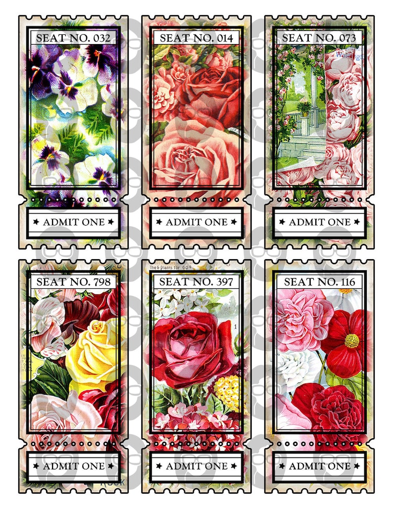 Printable Ticket Ephemera Spring Flowers 12pg Digital | Etsy