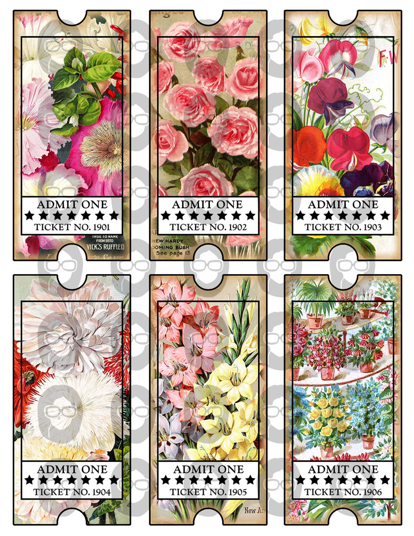 Printable Ticket Ephemera, Spring Flowers -12pg Digital Download- Junk ...