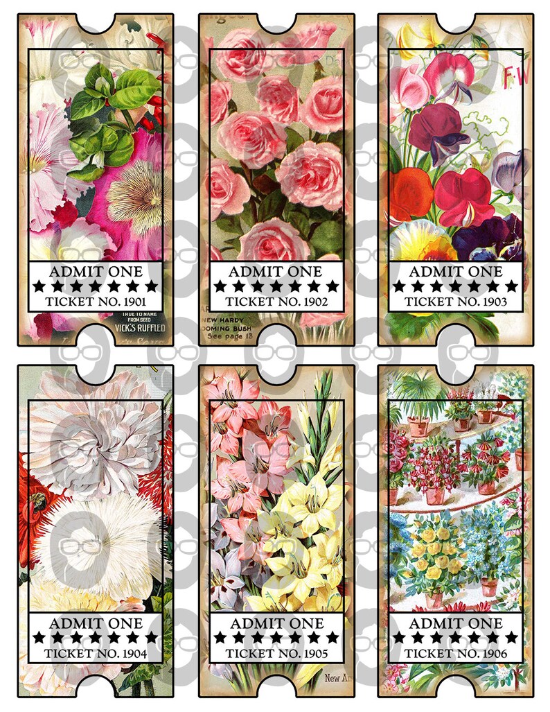 Printable Ticket Ephemera Spring Flowers 12pg Digital | Etsy