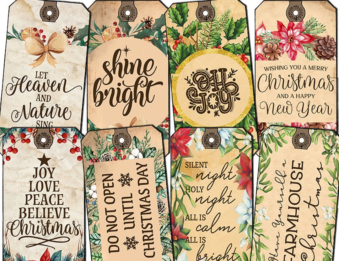 Printable Christmas Gift Tags, Fussy Cut Ephemera, S8 -2pg Digital ...