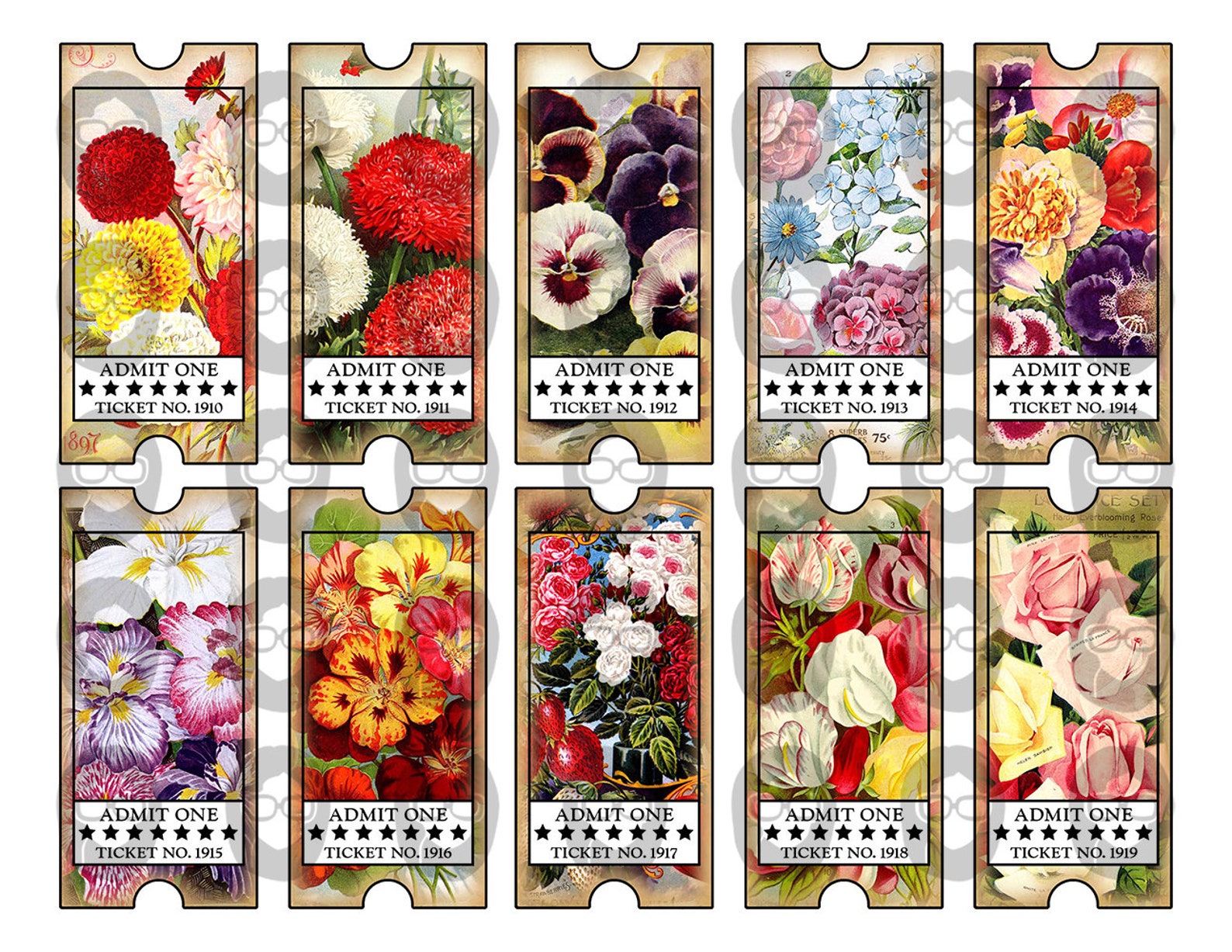Printable Ticket Ephemera Spring Flowers 12pg Digital | Etsy
