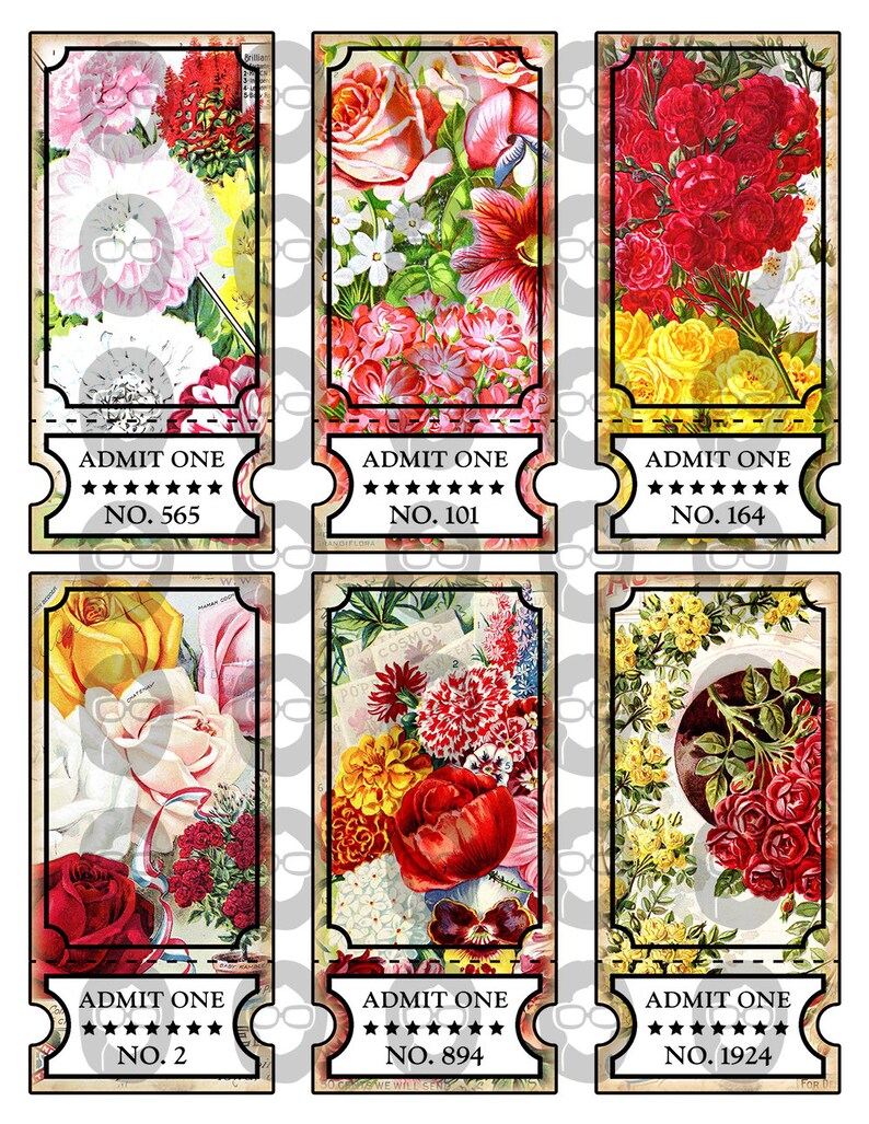 Printable Ticket Ephemera Spring Flowers 12pg Digital | Etsy