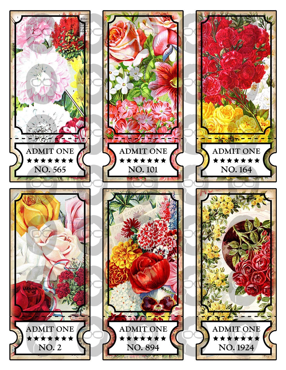 Printable Ticket Ephemera Spring Flowers 12pg Digital | Etsy