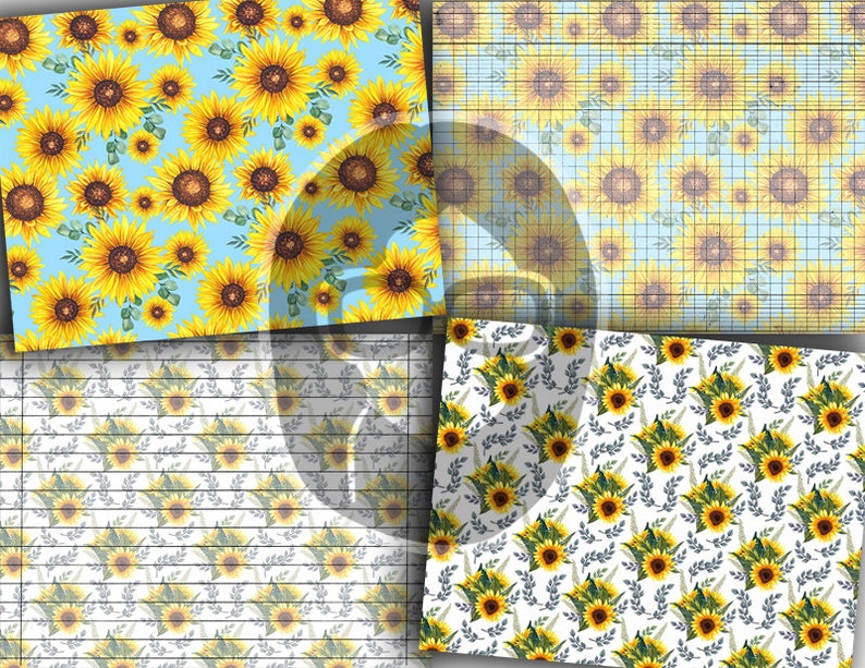 Sunflower Digital Paper, Printable Journal Bundle -30pg Digital ...
