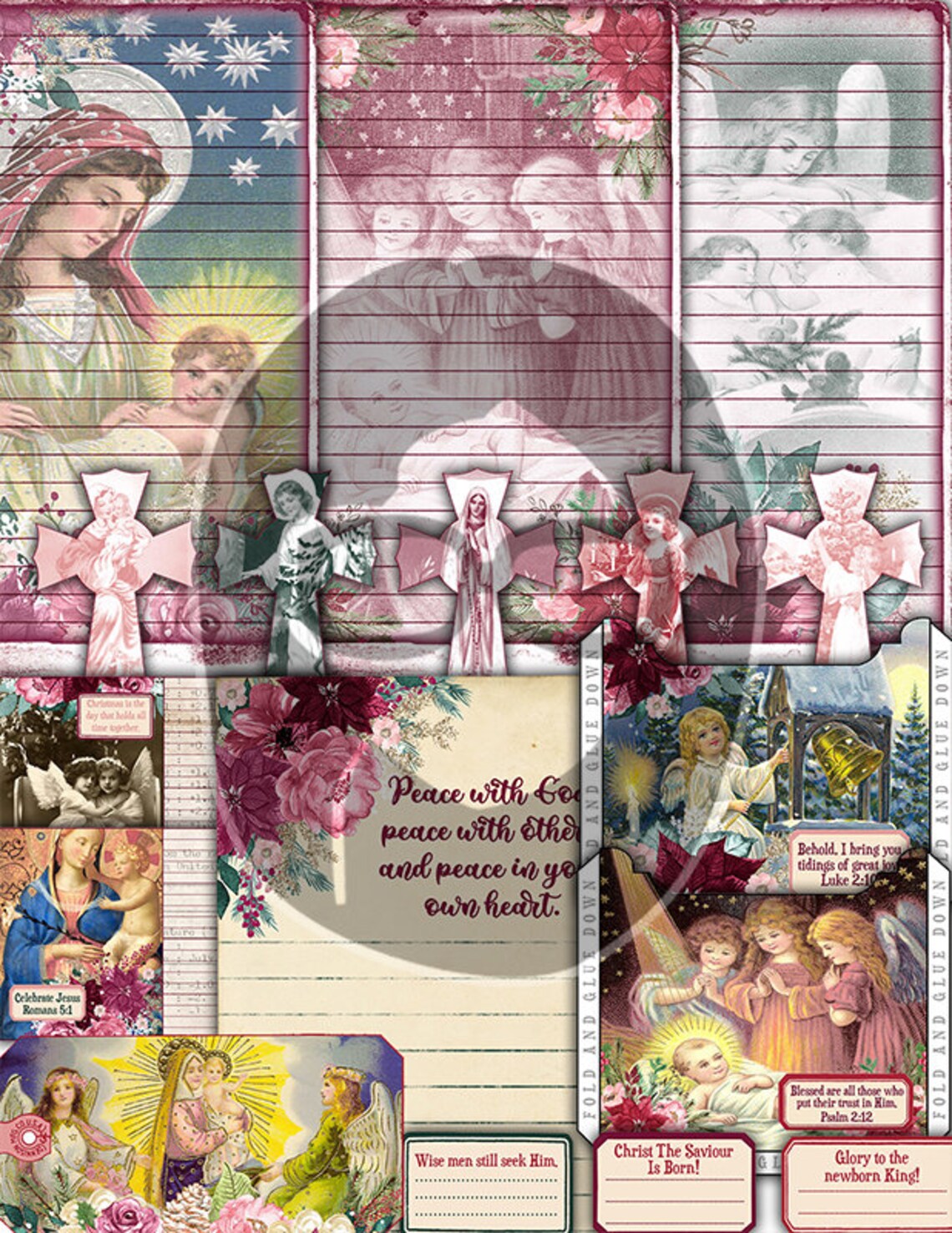 Pink Christmas Printable, Junk Journal Kit -32pg Digital Download ...