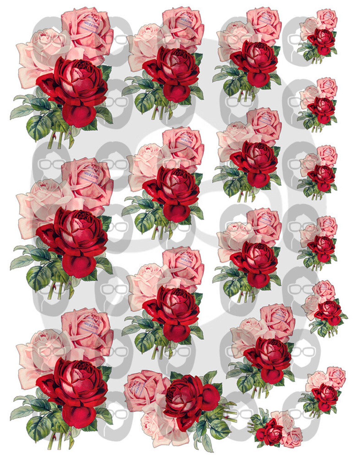 Pink Rose Clipart Decoupage Flowers Set 20 7 Page Instant - Etsy