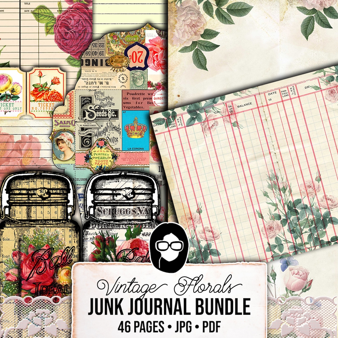 Printable Junk Journal Kit, Pages & Ephemera Bundle #16 -46pg Digital ...