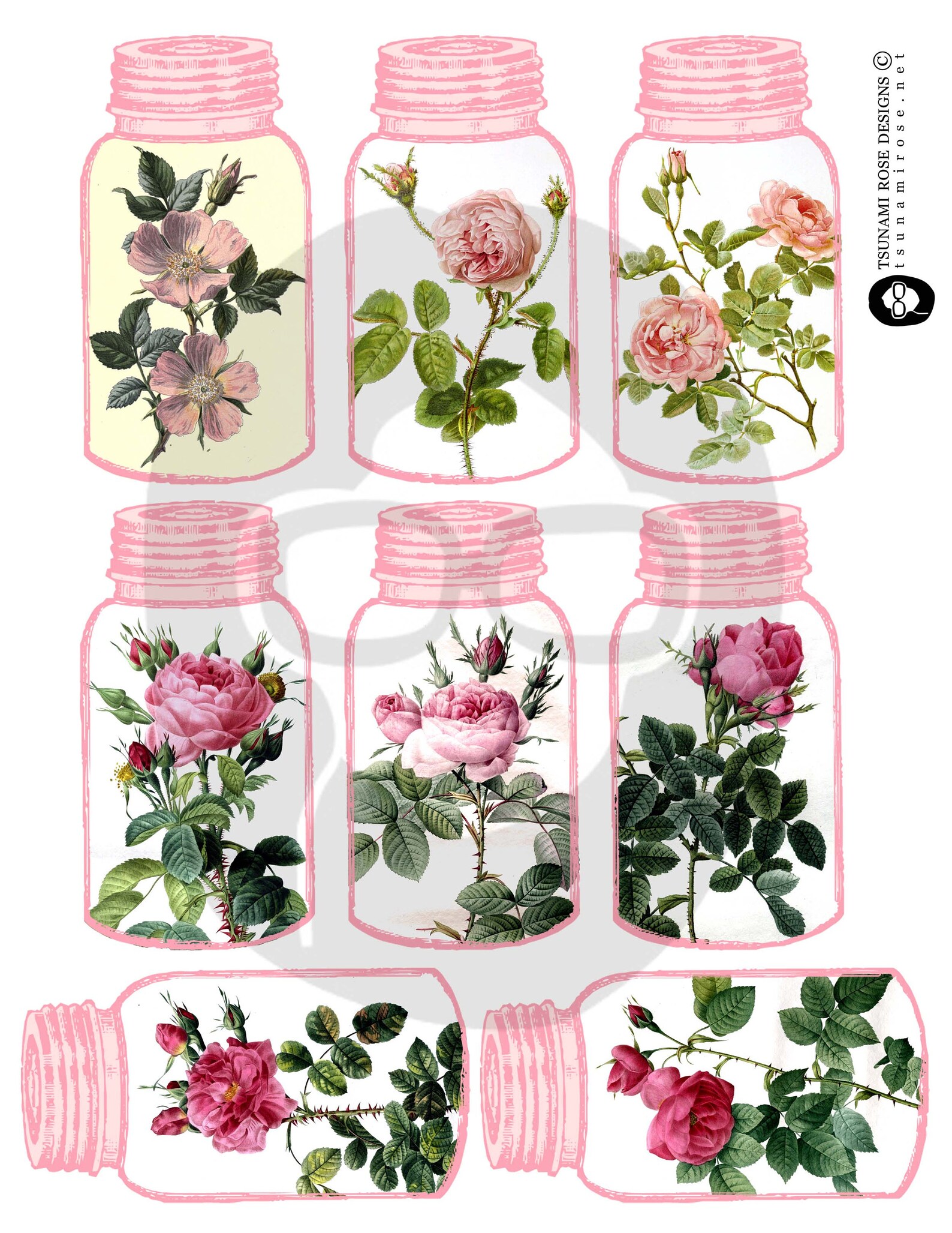 Pink Roses Mason Jar Printable V2.0 Set 1 3 Page Instant | Etsy