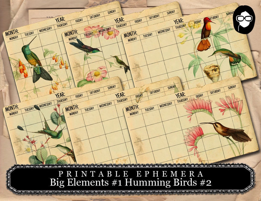 Printable Calendar - Big Elements #1 Hummingbird Calendar #2 - 3 Pg ...