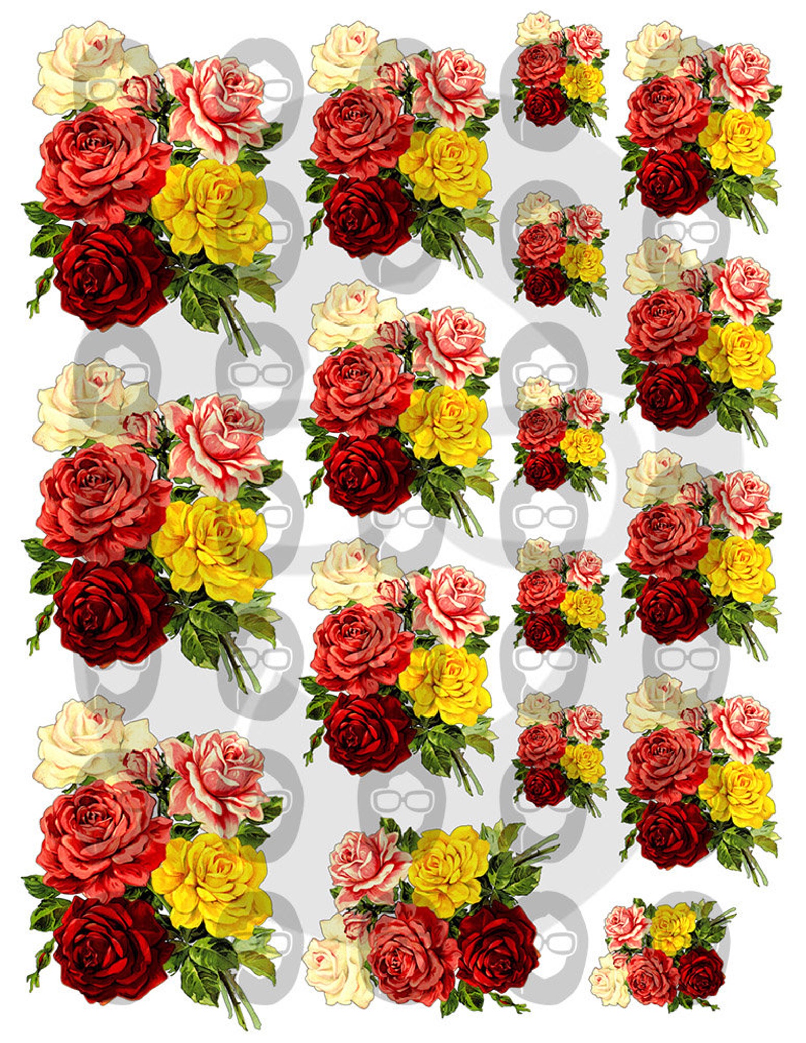 Pink Rose Clipart Decoupage Flowers Set 23 8 Page Instant - Etsy