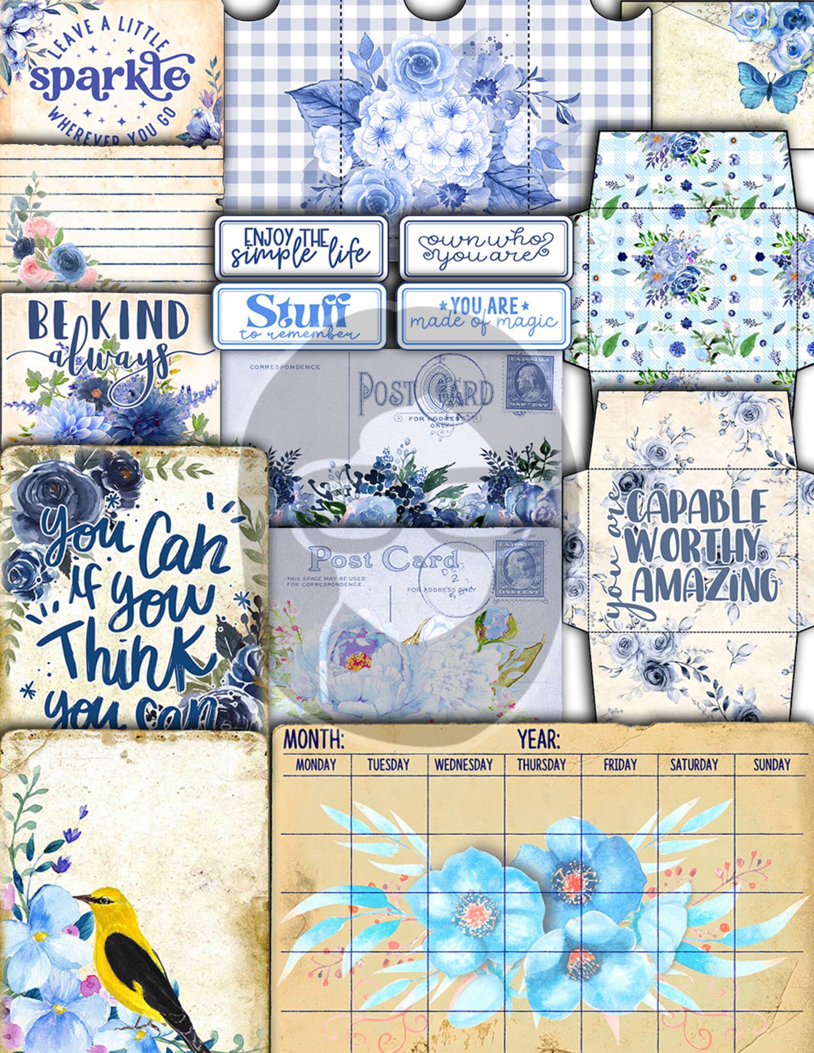 Blue Digital Paper Printable Journal Bundle 40pg Digital - Etsy
