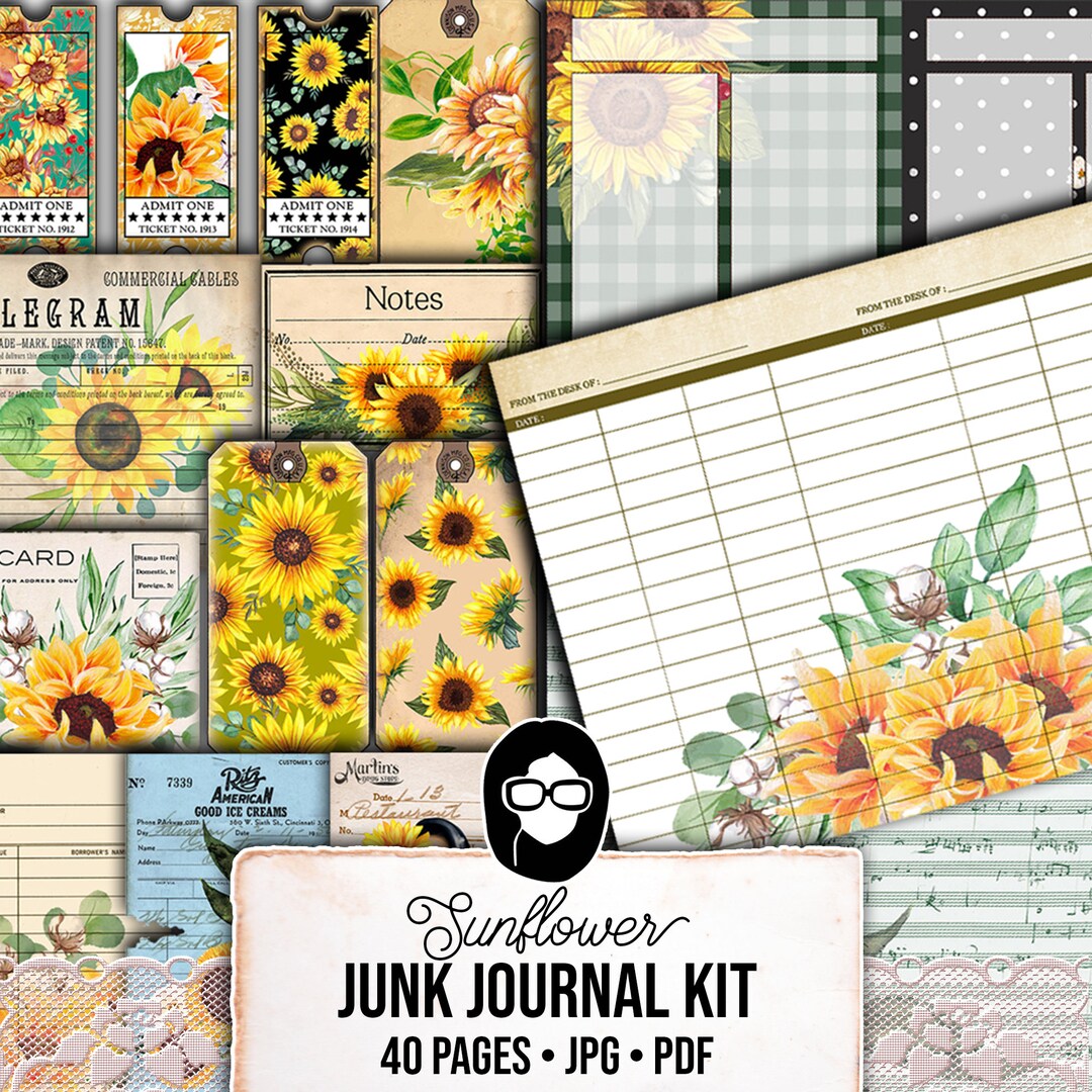 Sunflower Digital Paper, Printable Journal Bundle -40pg Digital ...