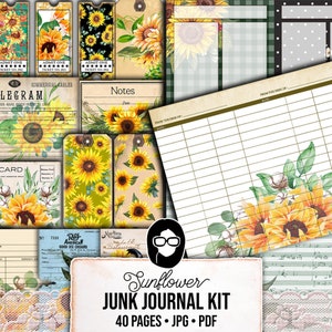 Sunflower Digital Paper, Printable Journal Bundle -40pg Digital ...
