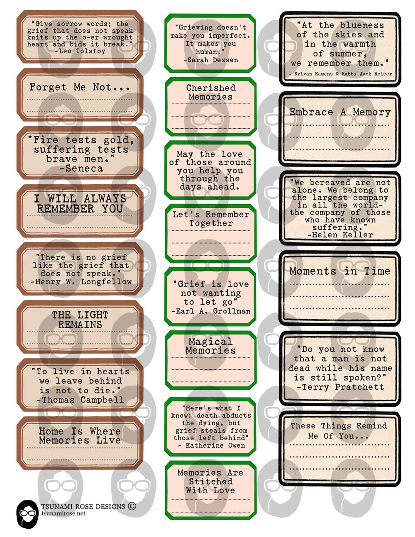 Grief Quotes, Printable Journal Labels -4pg Digital Download ...