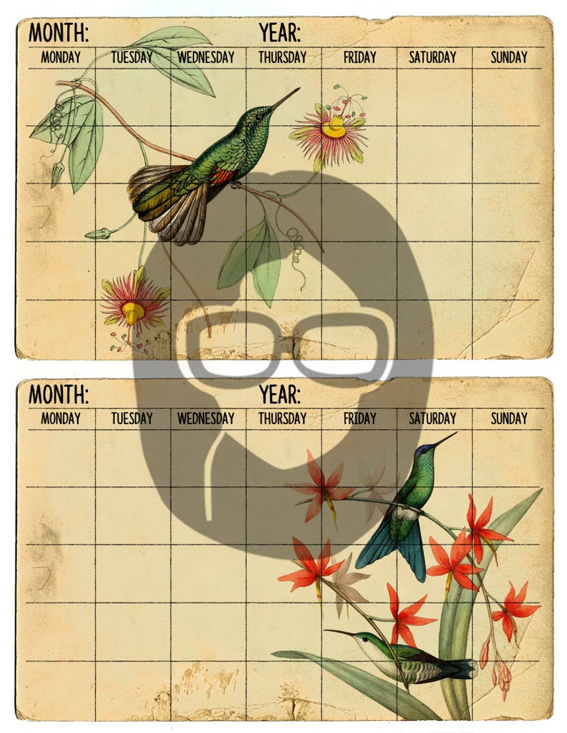 Printable Calendar - Big Elements #1 Hummingbird Calendar #1 - 3 Pg ...