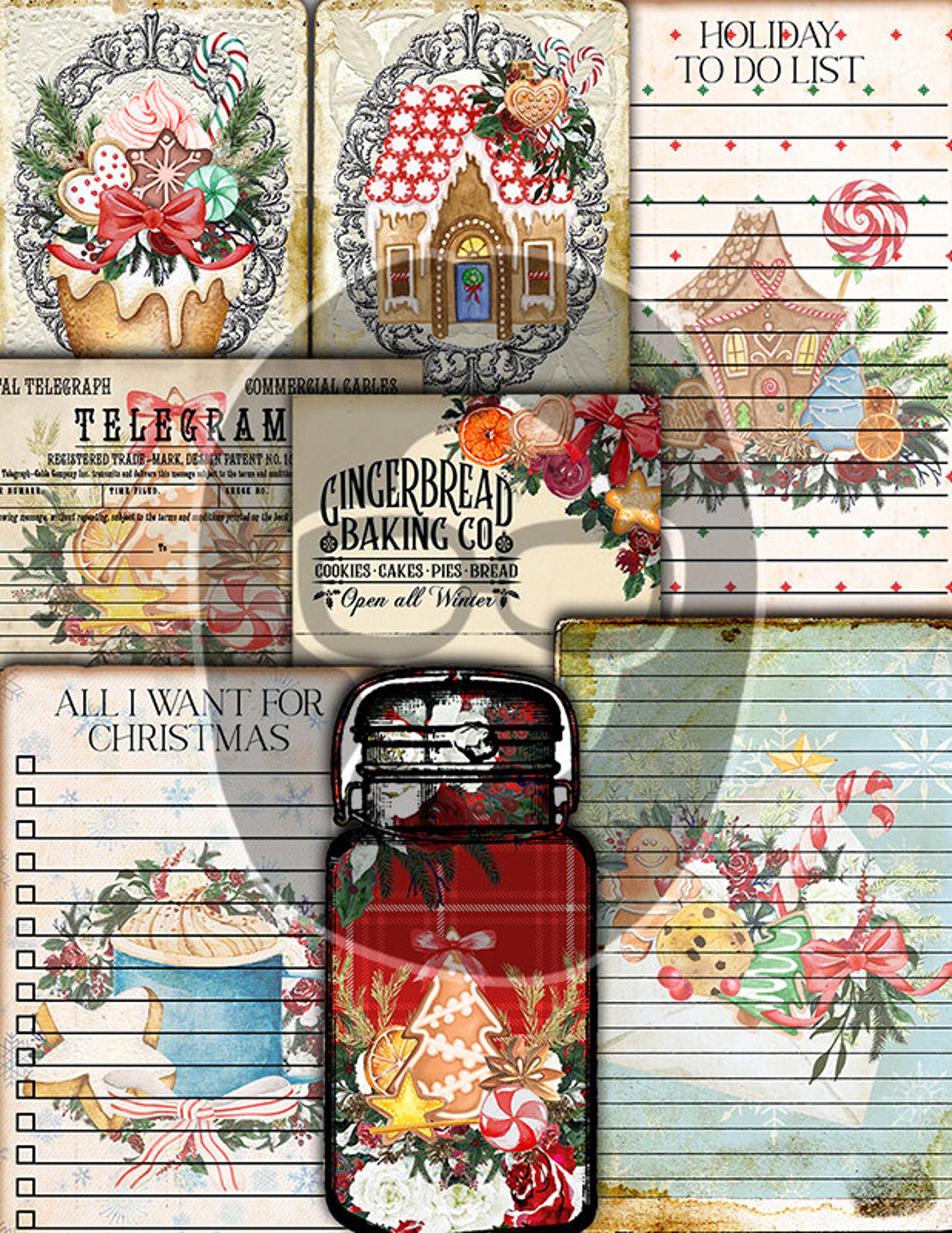 Christmas Gingerbread Cookies, Traditional Red, Ephemera Bundle #24 ...