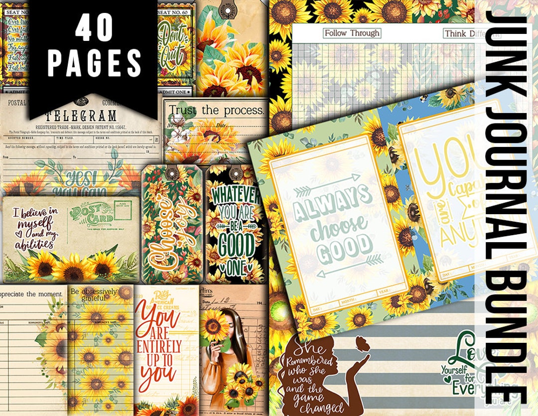 Printable Journal Bundle Sunflower Digital Paper 40pg - Etsy
