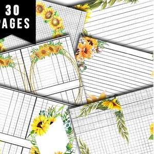 Sunflower Journal Pages, Printable Journal Bundle -30pg Digital ...