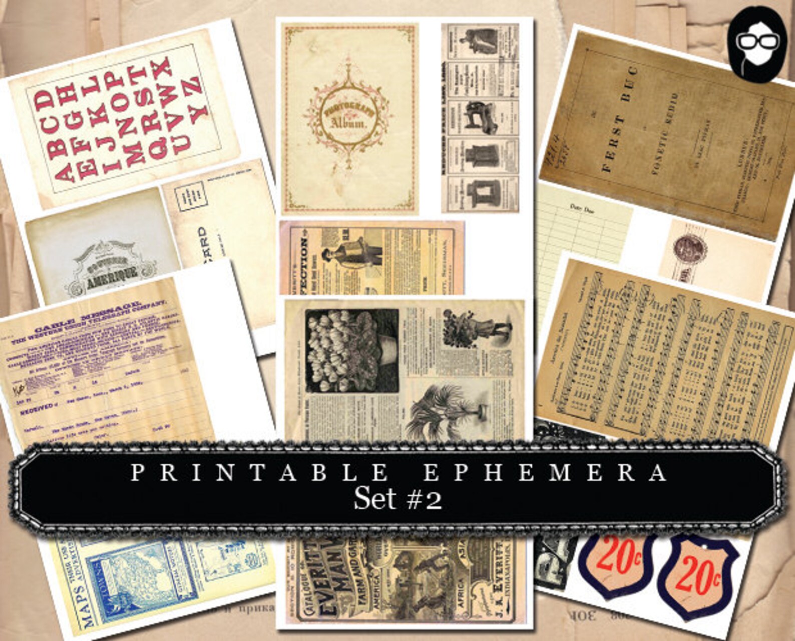 Ephemera Pack - Printable Ephemera Set # 2 - 30 Page Instant Download ...