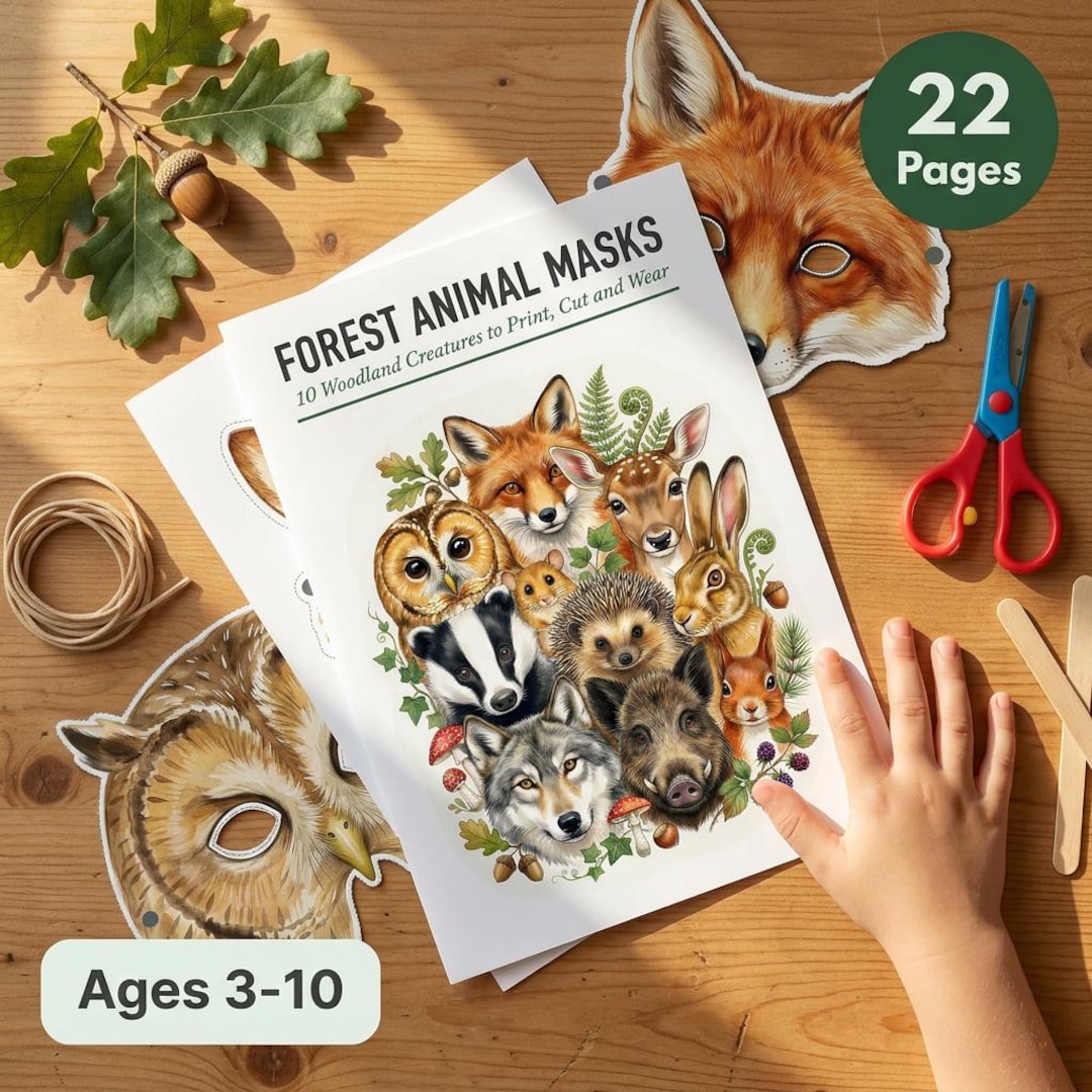 Animal Masks Printable | Forest Woodland | Fox Owl Deer Badger Wolf ...