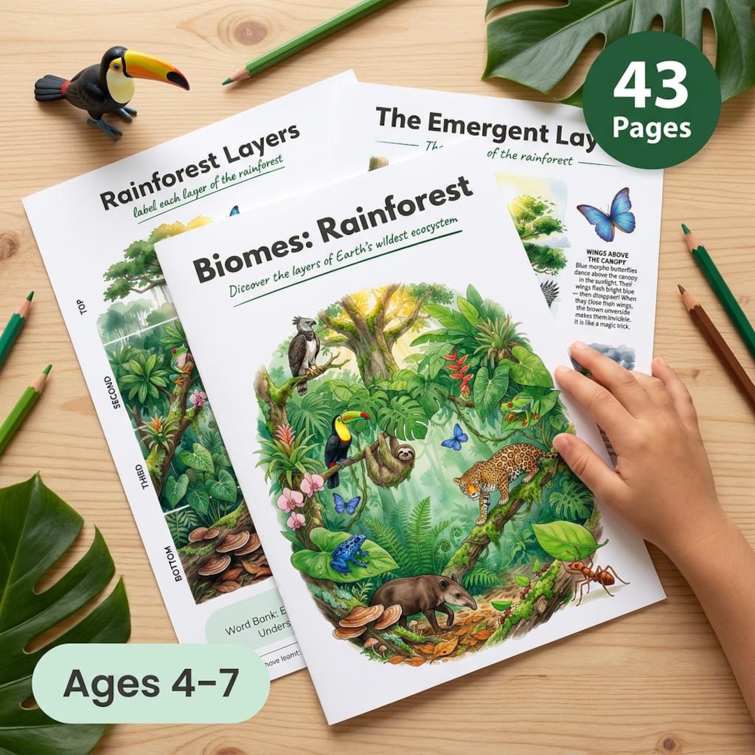 Rainforest Biome Worksheets | Kids Science | Ages 4-7 | Layers Food Web ...