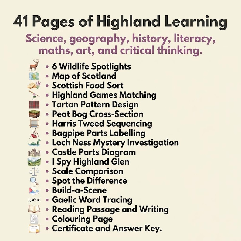 Scottish Highlands Worksheets | Kids Ages 4-7 | Highland Cow Puffin ...