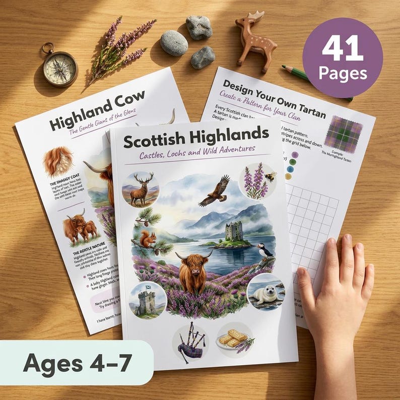 Scottish Highlands Worksheets | Kids Ages 4-7 | Highland Cow Puffin ...