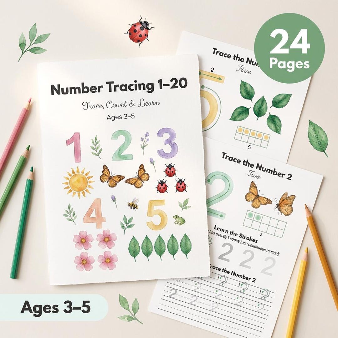 Number Tracing Worksheets 1-20 | Preschool Math | Ages 3-5 | Counting ...