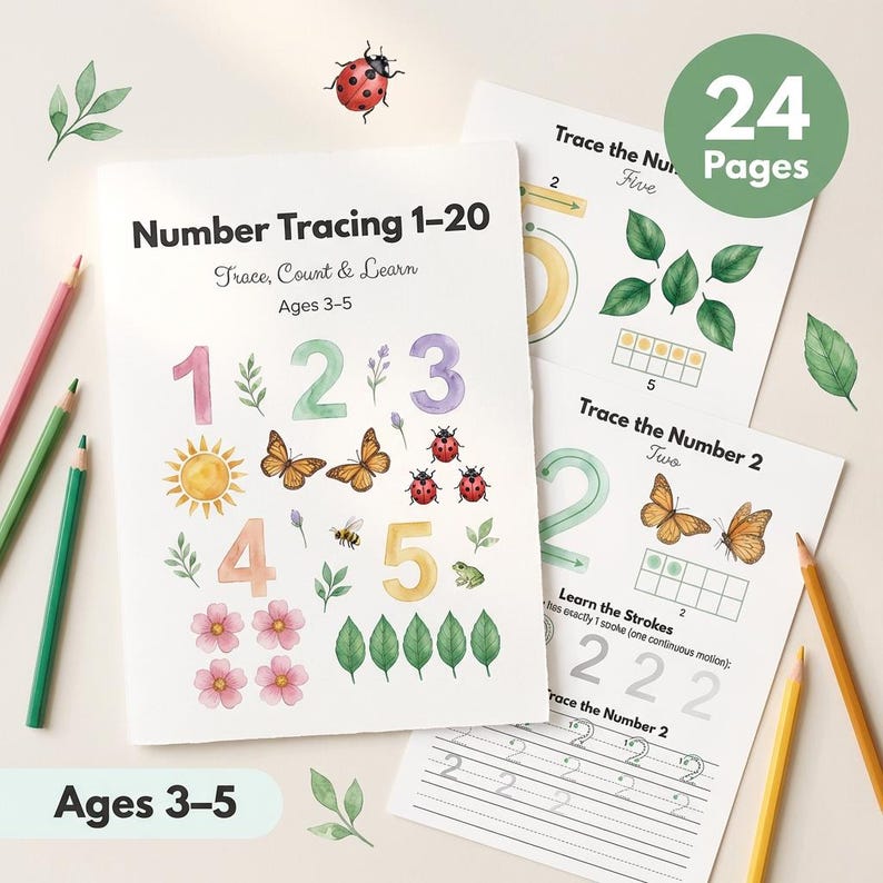 Number Tracing Worksheets 1-20 | Preschool Math | Ages 3-5 | Counting ...