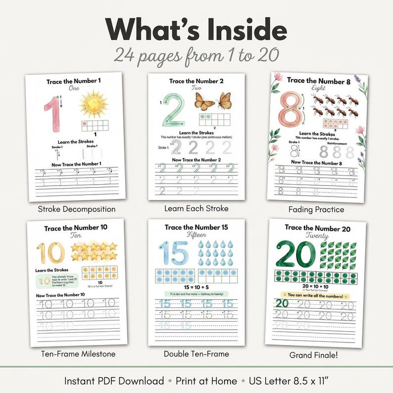 Number Tracing Worksheets 1-20 | Preschool Math | Ages 3-5 | Counting ...