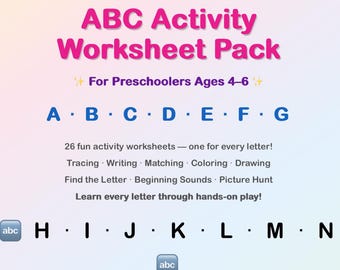 ABC Worksheets Printable Preschool | 26 Letter Activity Pages | Ages 4 ...