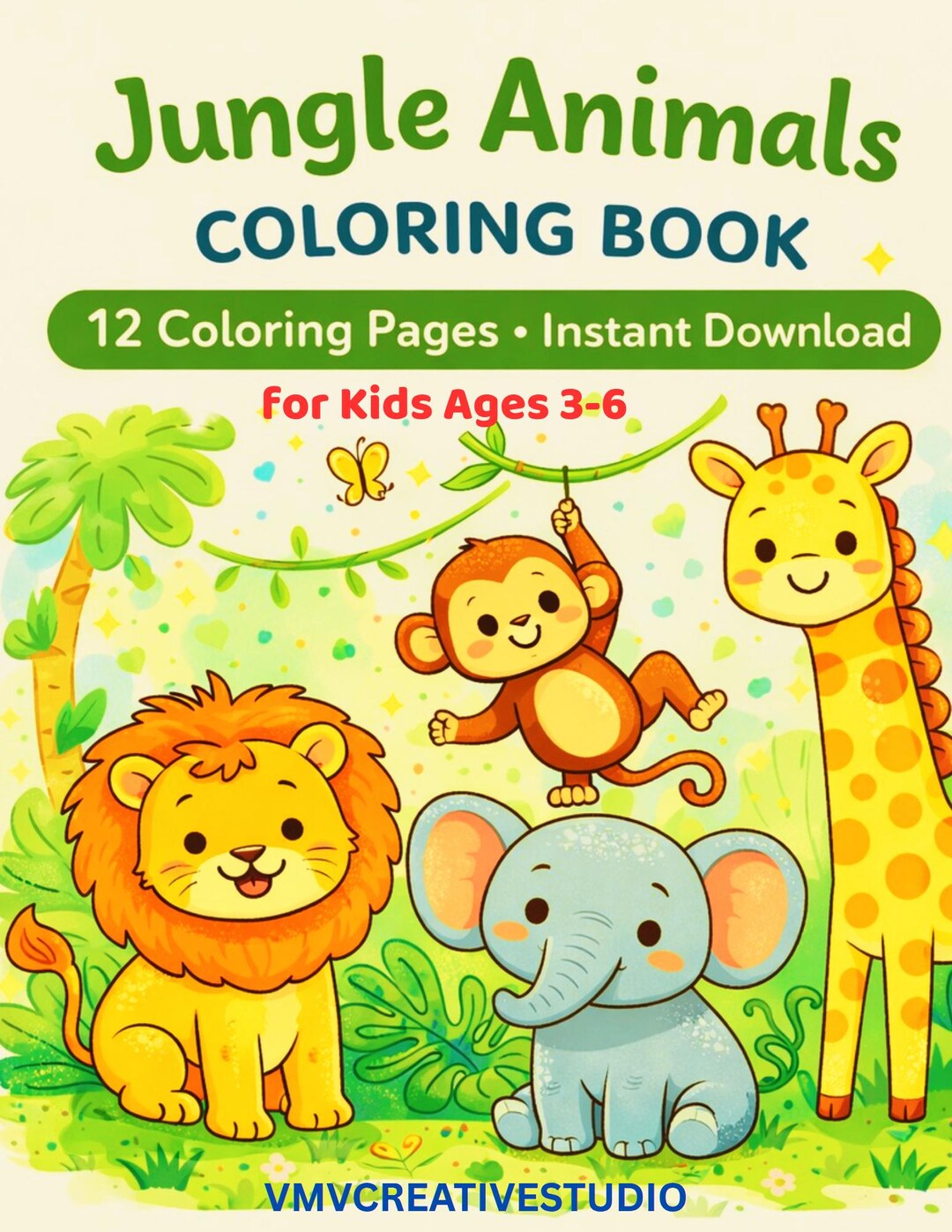 Jungle Animals Coloring Book for Kids Ages 3-6 – Printable PDF Activity ...