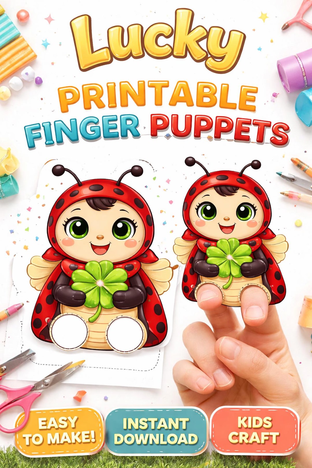 Printable Ladybug Finger Puppet Craft, Kids DIY Paper Toy (instant ...