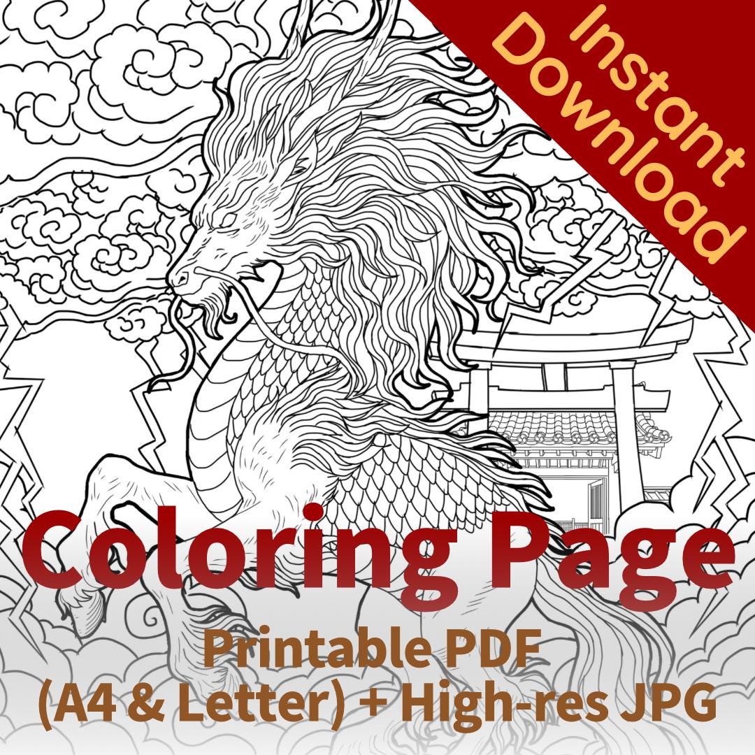 Kirin Coloring Page | Japanese Qilin Mythical Beast | Fantasy Creature ...