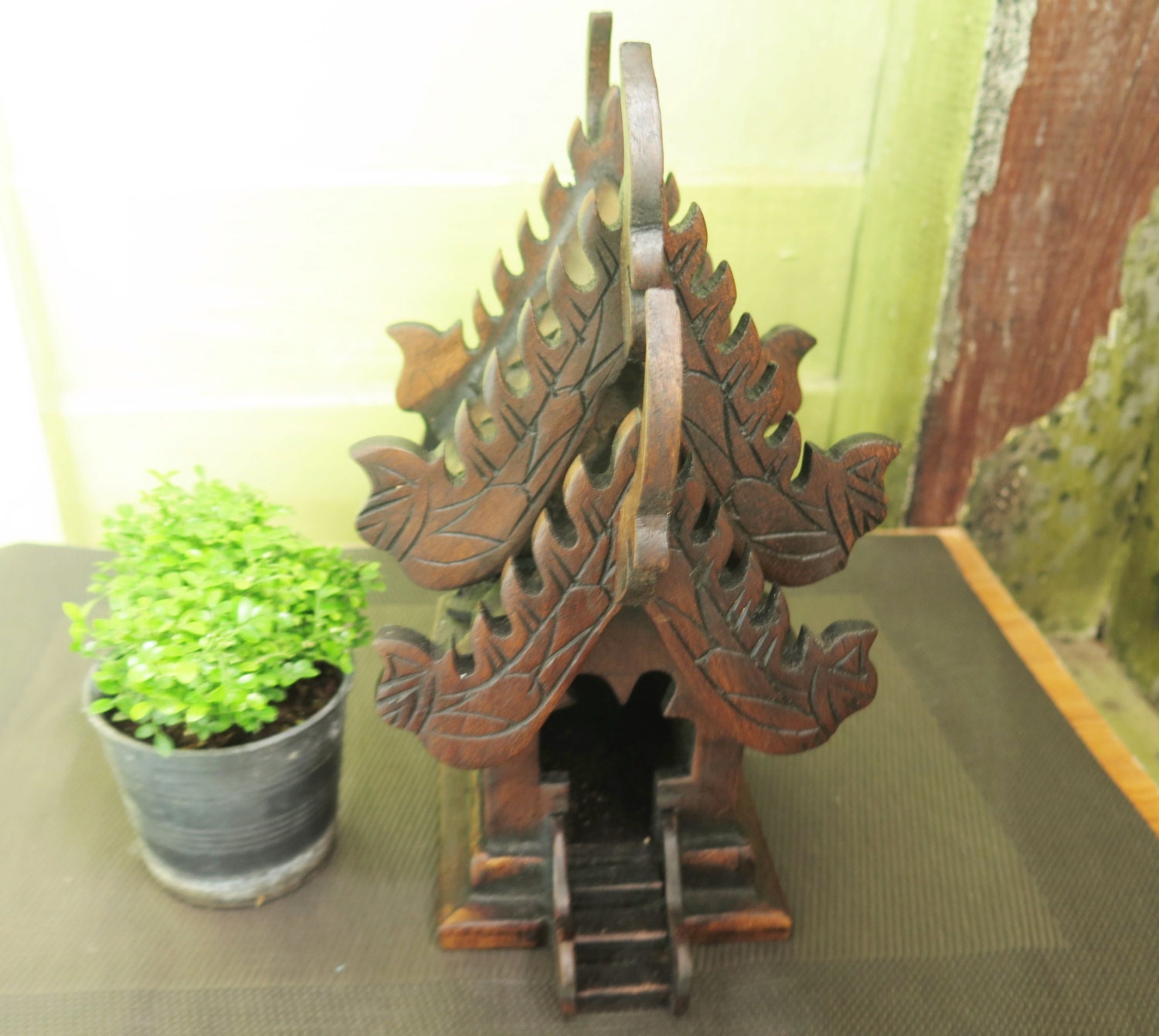 Medium Thai Teak Wood Wooden Spirit House Handmade Altar Temple Craft ...