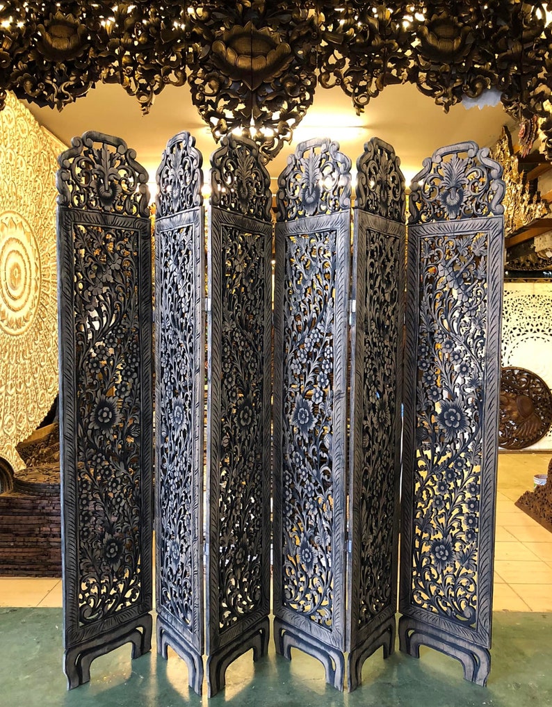 Room Divider Vintage Style Flower Folding Screen Panels Carved - Etsy