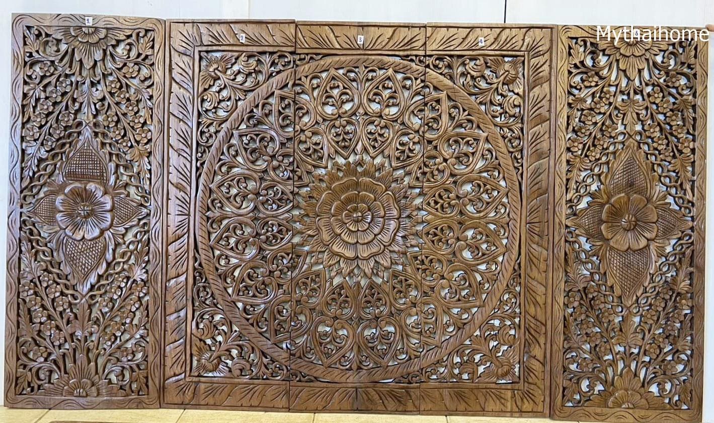 Set of Brown Mandala Wood Carving Panel 36" X 64" Wall Art Hanging ...