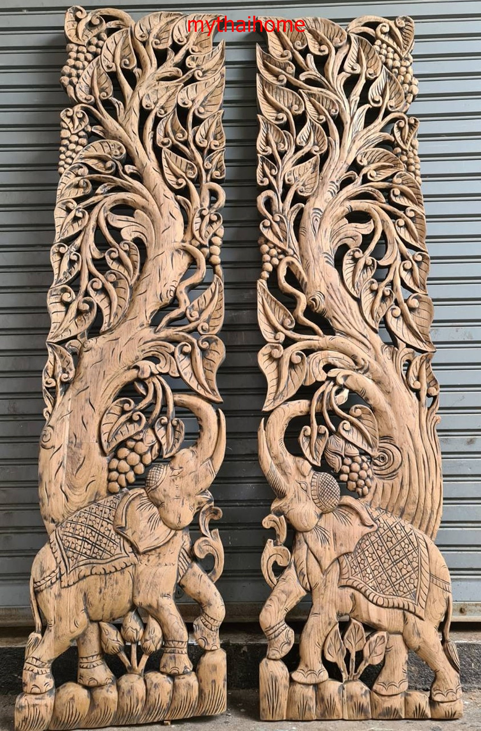 Large Wood Carved Elephant Hand Carved Elephant Head Mom Baby | Etsy