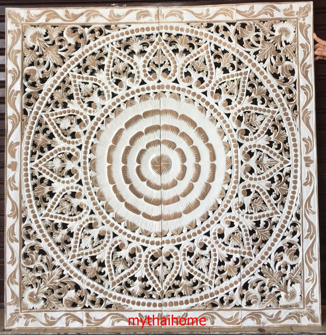 Natural Wood Rustic Headboard Queen Mandala Wood Wall Art Teak | Etsy