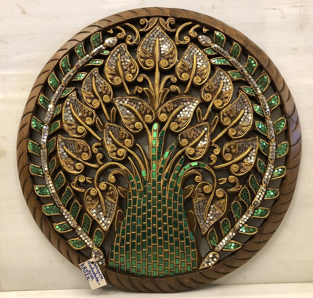 Wooden Round Tree, Carved Wood Wall Art Panel, Mirror Mandala Engraving ...