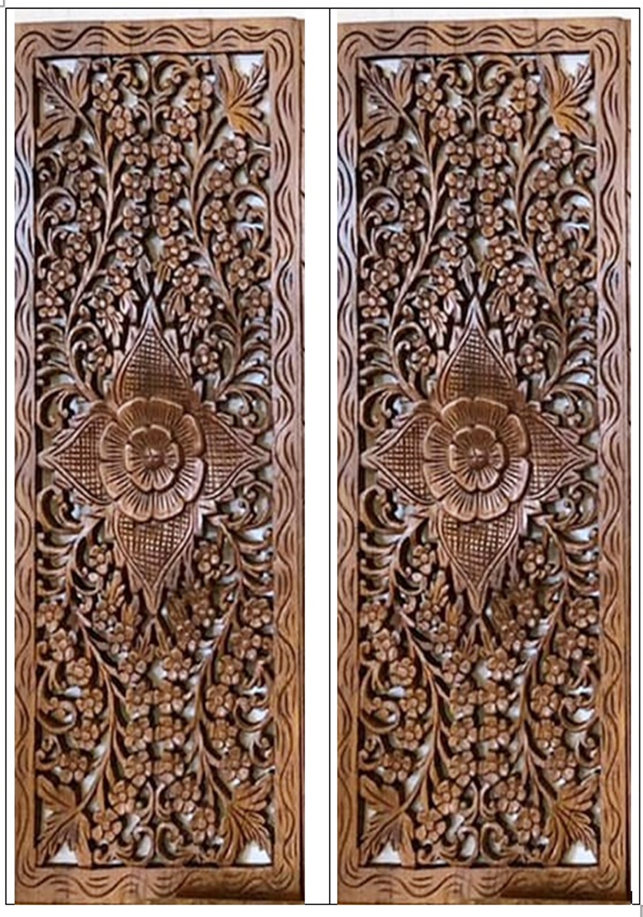 2 Pcs Wood Carving Panel 36 Inches Natural Color Mandala Wood Carved ...