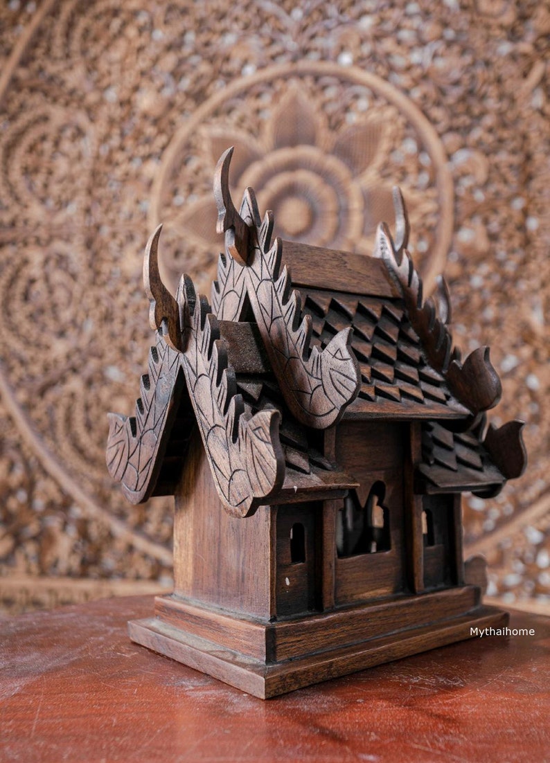 Medium Thai Teak Wood Wooden Spirit House Handmade Altar Temple Craft ...