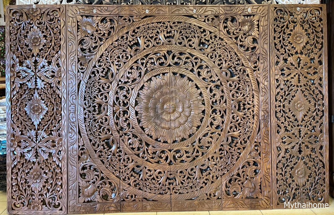 Brown Natural Color Mandala Wood Carved Panel 76 X 48 Inch Set of Wood ...